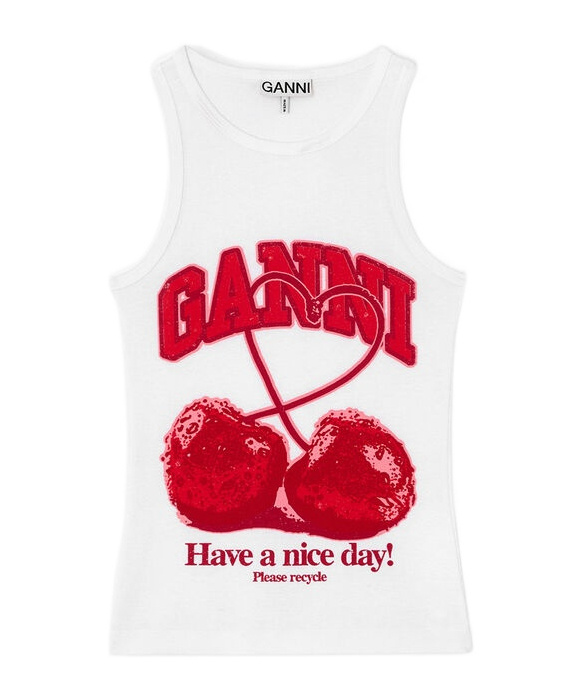 GANNI Ganni Cherries Graphic Ribbed Tank Top